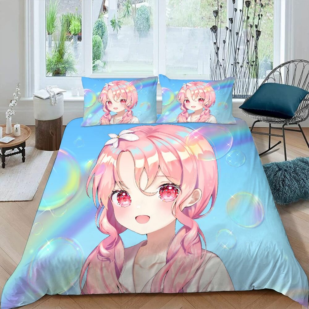 Постельное белье 1,5 спальное / 2-х , Пододеяльник, Аниме девушка