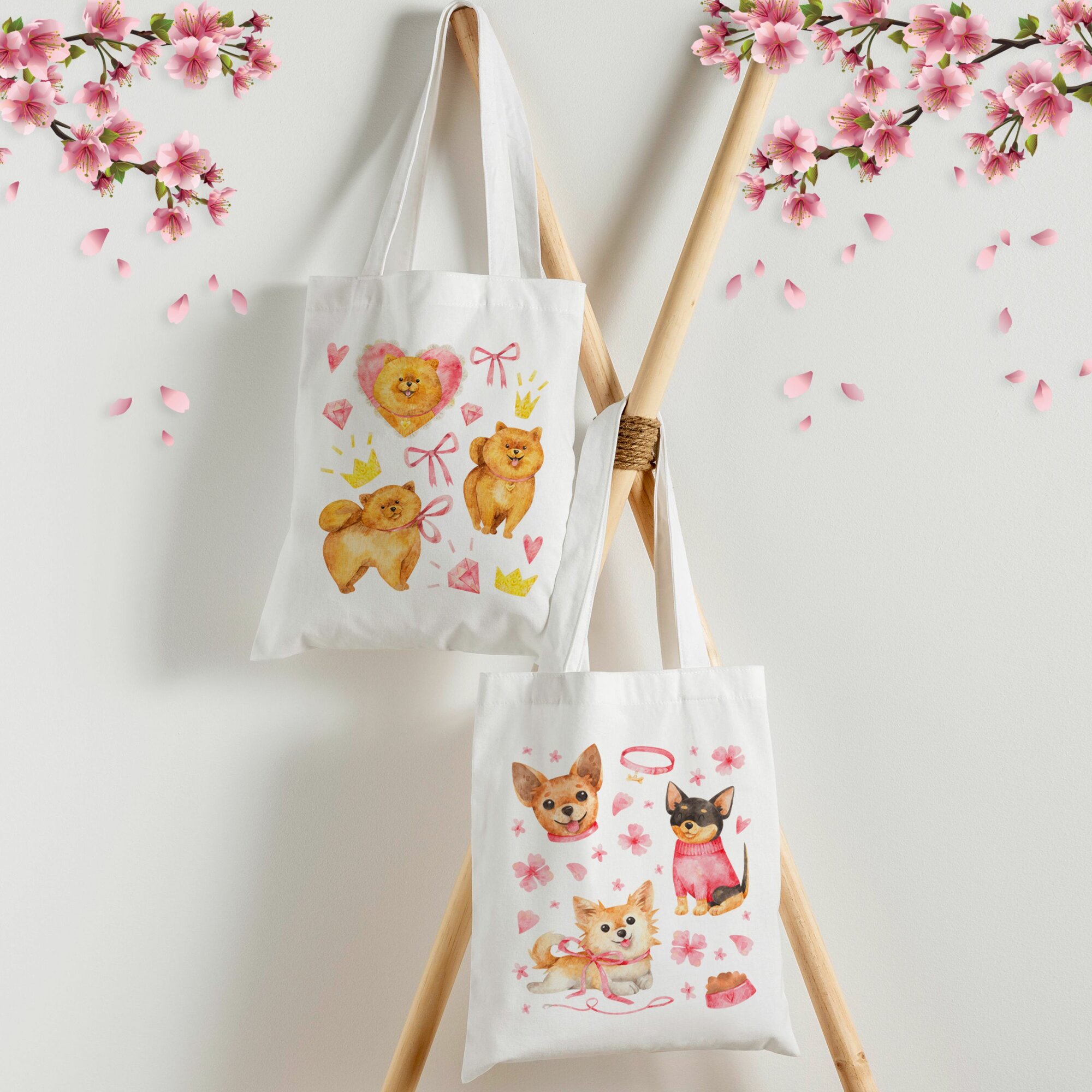 Комплект сумок шоппер Комплект набор два шоппера с принтом "Чихуа и шпиц", сумка шопер авоська холщовая сумка с рисунком в подарок, 2 шт.