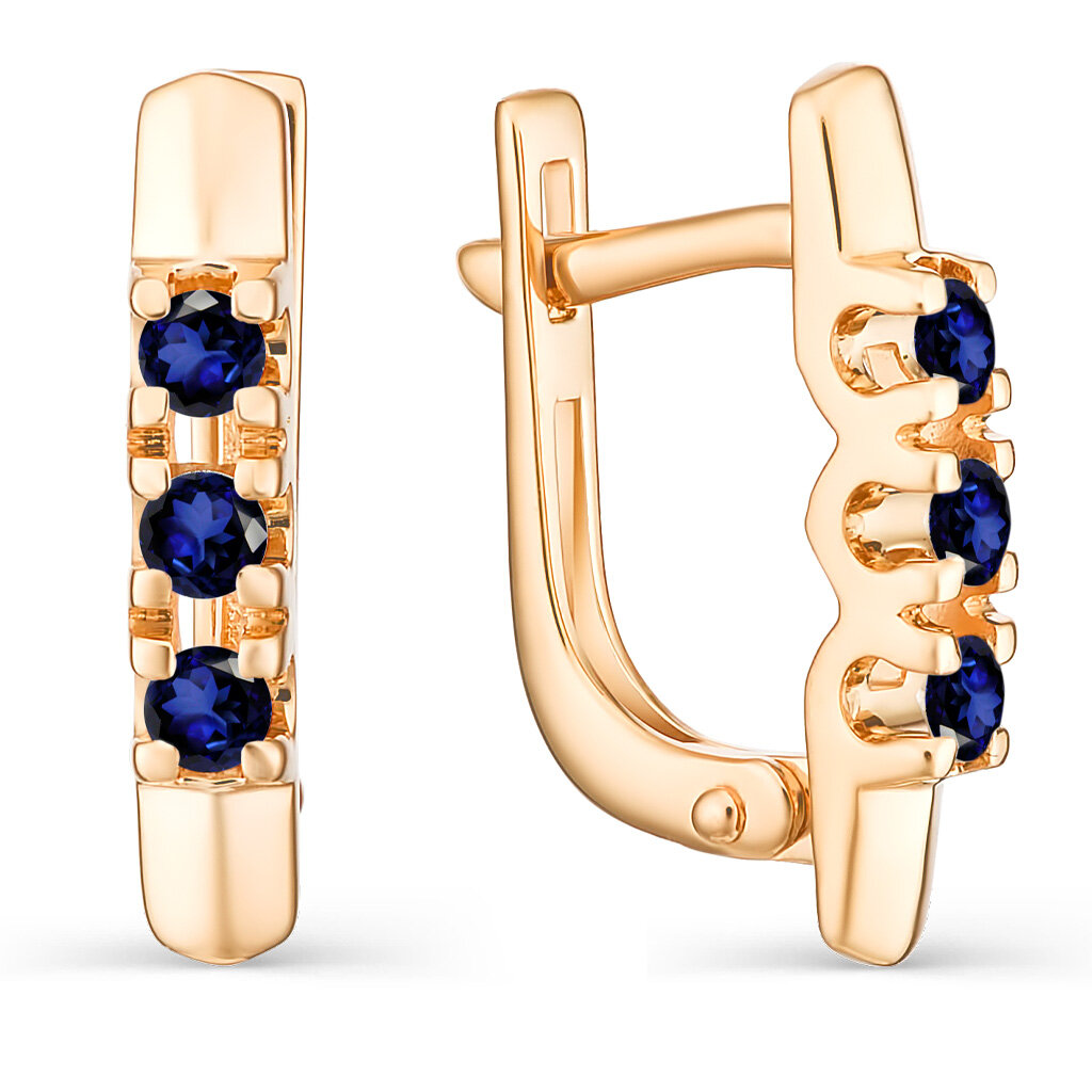 Серьги, красное золото, 585 проба, сапфир