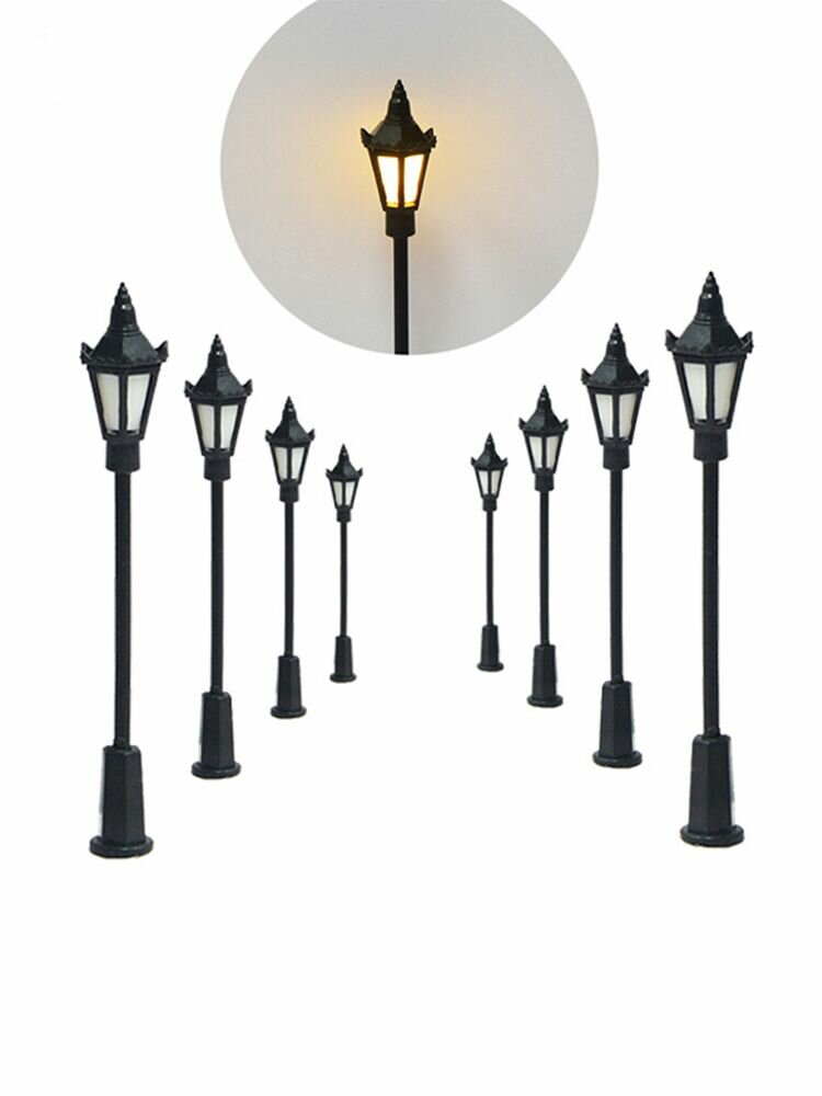 Миниатюрные светящиеся уличные фонари для диорамы, комплект 10 шт, пластиковые модельные ландшафтные лампы для архитектурной сцены железной дороги, мини-сад и творческих проектов
