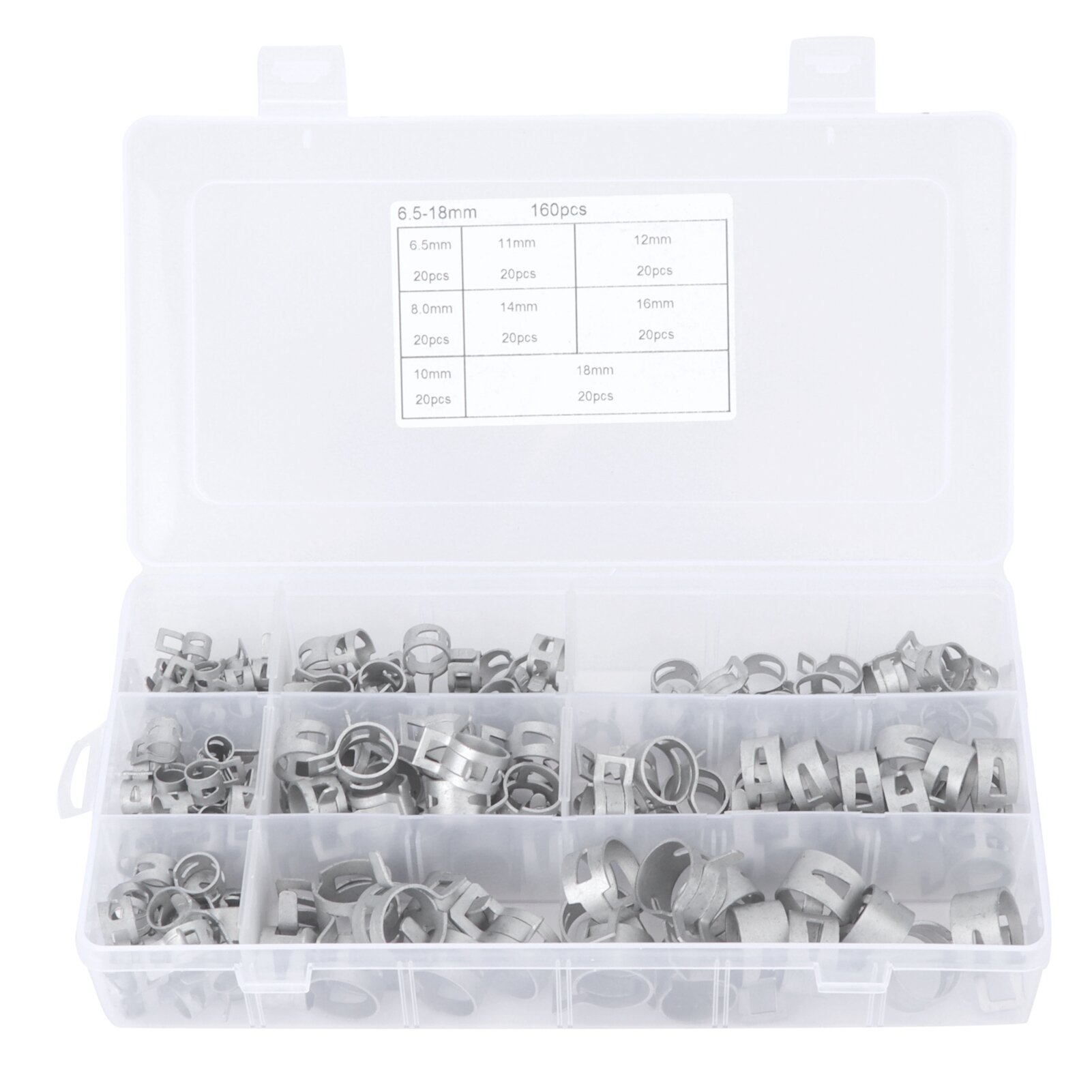 160 шт. хомутов для шлангов, серебристые, из нержавеющей стали 304, пружинные зажимы для топливных, дизельных и бензиновых труб.