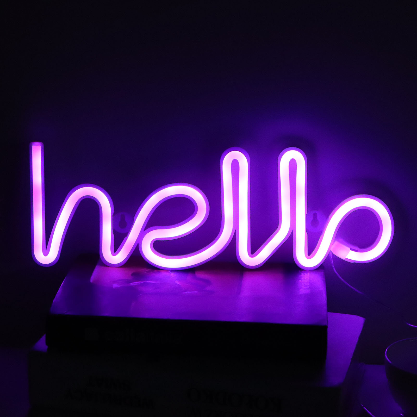 Светодиодная неоновая вывеска Hello Letters Neon Light Wall Decor для свадебной вечеринки USB/питание от батареи Фиолетовый