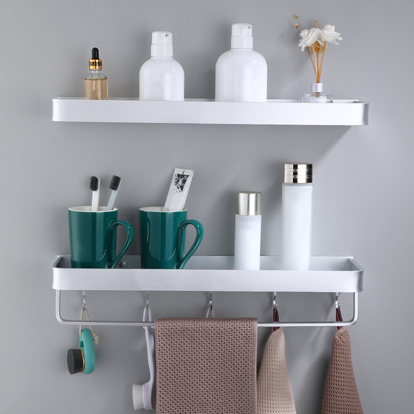 Полка для ванной комнаты, настенное крепление, алюминиевая полка для душа, однослойная полка, стеллаж для хранения шампуня, 50 см, товарная полка
