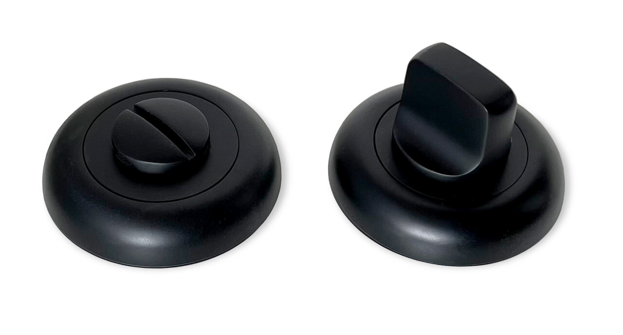 Завертка Rivale Черная дверная сантехническая для межкомнатных дверей на круглом основании с ответной частью / Фиксатор / Поворотная ручка