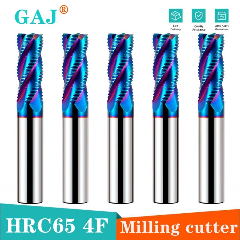 HRC65 4-флейтовая концевая фреза с синим нанопокрытием, карбид вольфрамовой стали, черновая фреза для обработки концевых фрез с ЧПУ, инструменты 4x10CxD4x50L