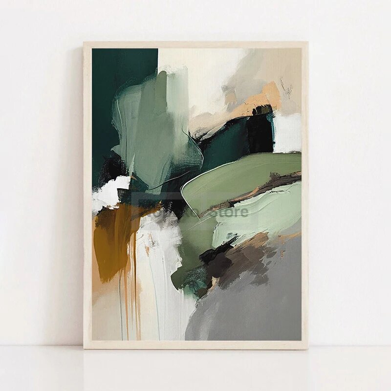 Абстрактный постер зеленый и золотой на холсте 6, 60X90cm Unframed