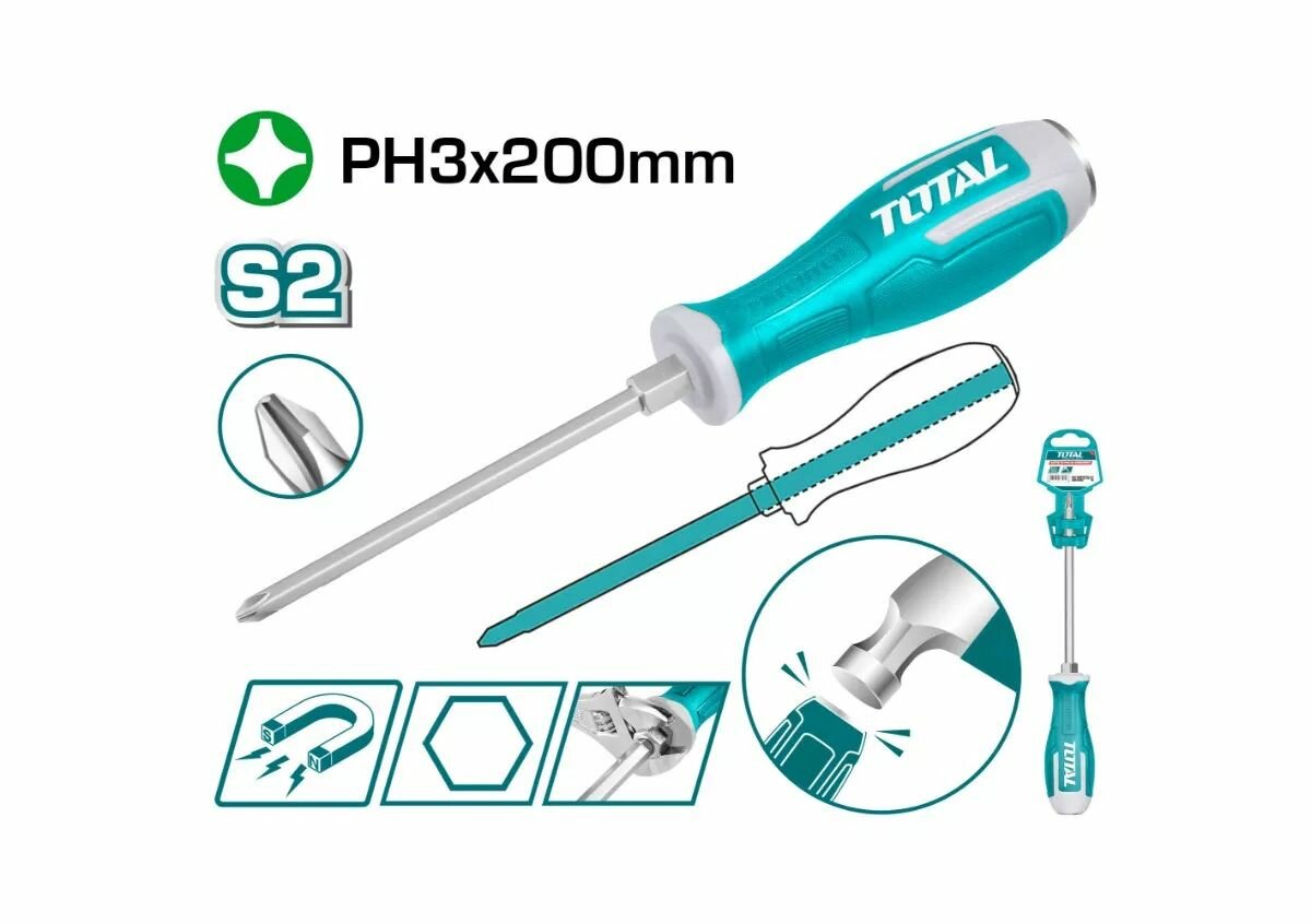 Отвертка крестовая PH3 200 мм ударная TOTAL THGSPH32006
