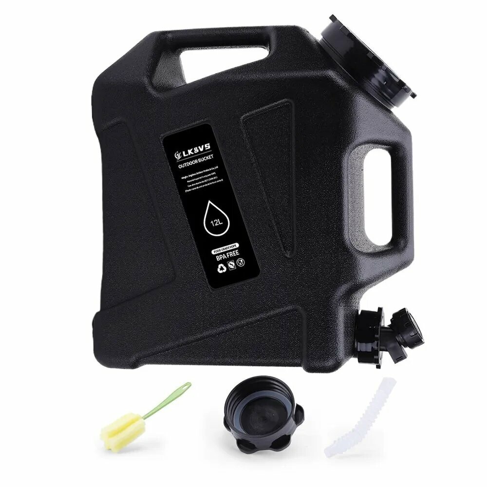 Канистра, для воды, 12л, черный, черный мат, с крышкой, с краном