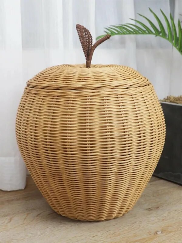 Корзина для хранения，Корзина для всякой всячины в форме яблока, сплетенная вручную，36*36*49