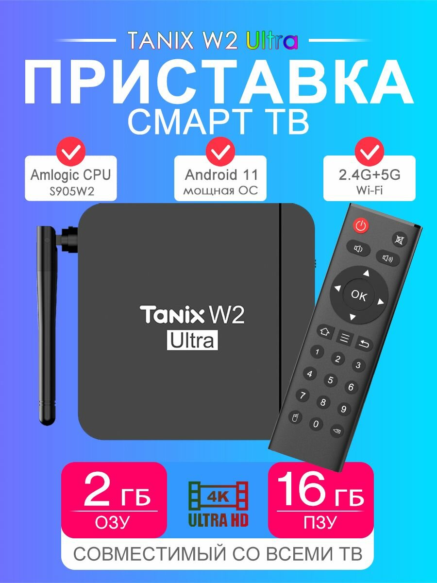 Медиаплеер Tanix W2 Ultra 2/16GB S905W2 смарт ТВ приставка Android 11 Караоке система