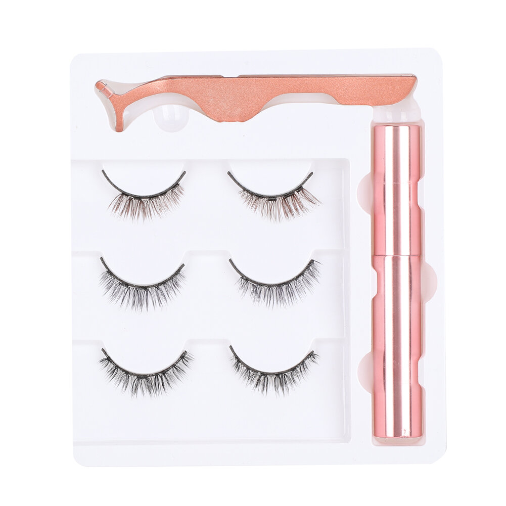 3 Pairs 5D False Eyelashes Magnetic Liquid Eyeliner Tweezers Set Makeup SetM3