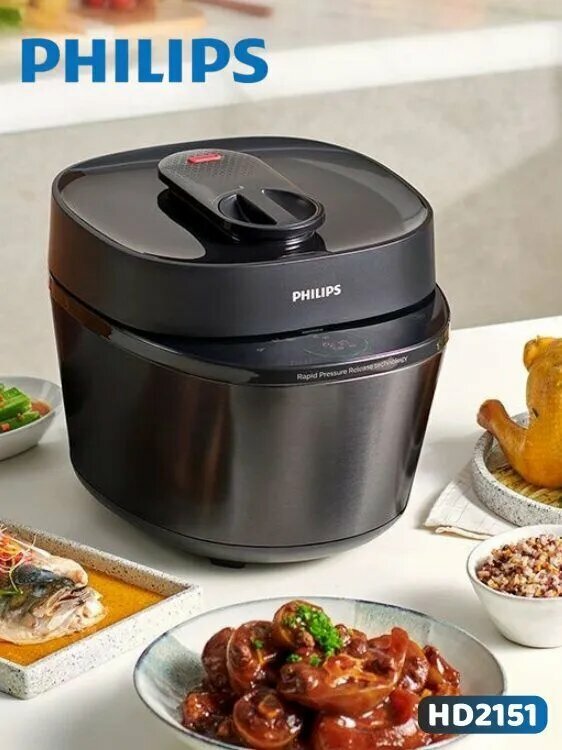 Скороварка Philips HD2151, мощность 1000 Вт, объем чаши 5 л, черная