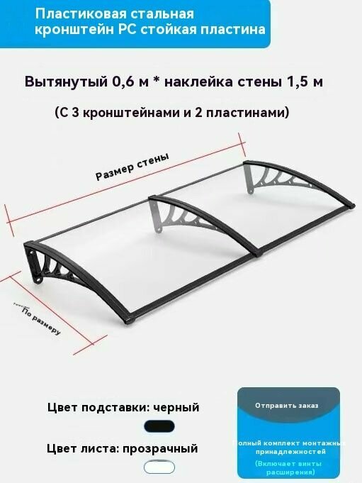 Козырек над крыльцом 1,5м / Навес для дверей / Каркас без покрытия