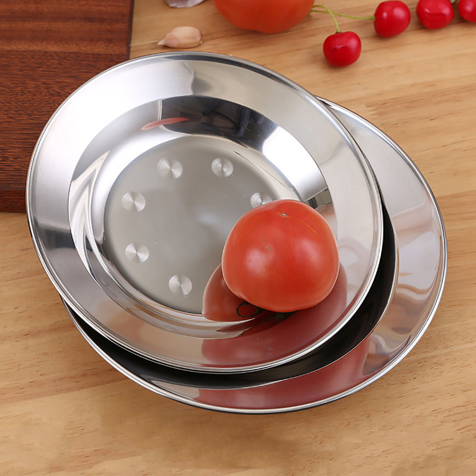 Тарелка из нержавеющей стали, утолщенная металлическая многофункциональная круглая обеденная тарелка для дома, ресторана, кемпинга, маленькая, 16 см/6,3 дюйма