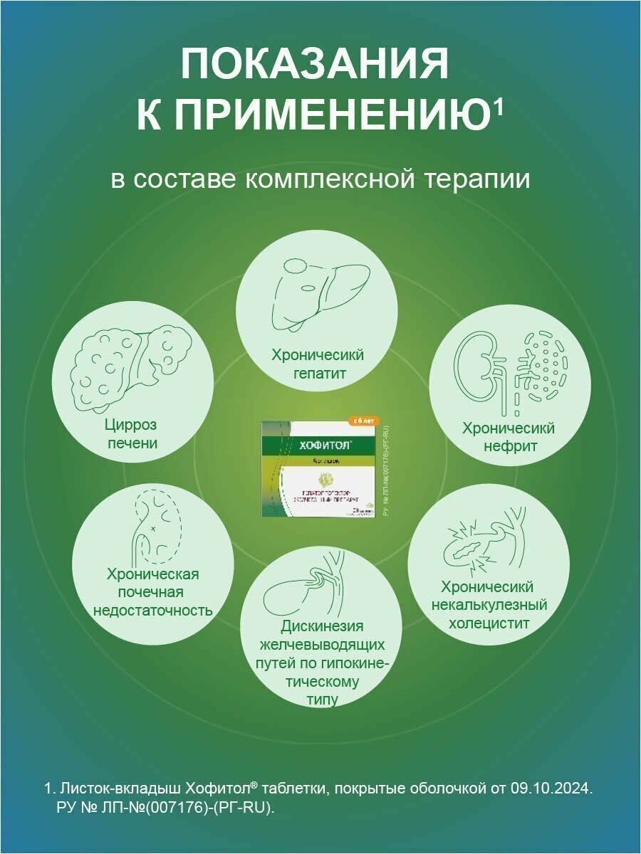 Хофитол, таблетки покрытые пленочной оболочкой 200 мг, 180 шт.