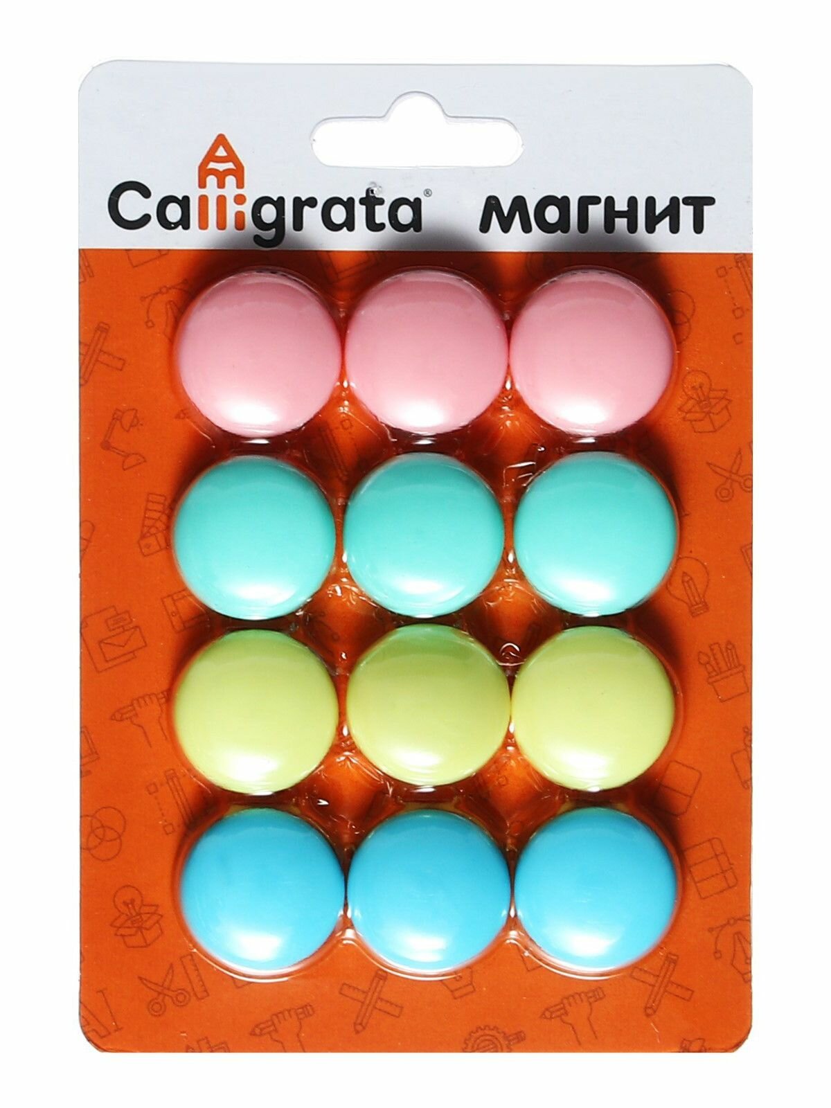 Магниты для доски Calligrata, набор магнитных держателей пастельных цветов для маркерных досок, витрин и флипчартов, диаметр 2 см, на блистере, 12 шт.