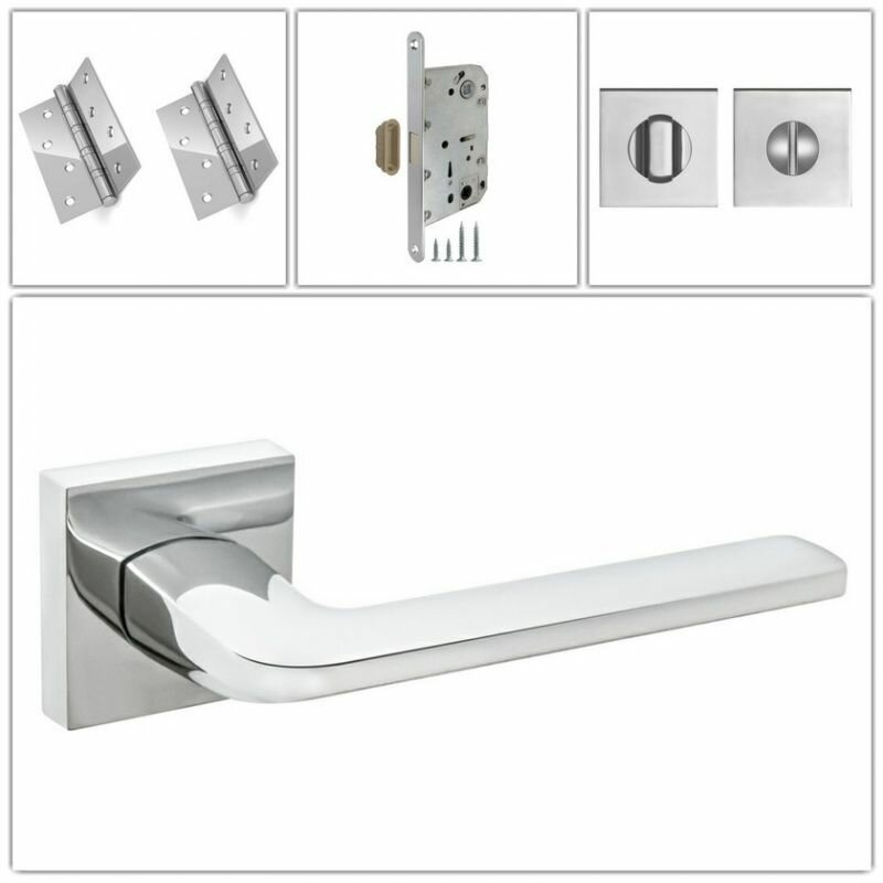 Ручка дверная межкомнатная Fuaro FLOW_DM_CP-8_MAGWC, хром (ручка + завертка WC + магнитный замок + 2 универсальные петли)