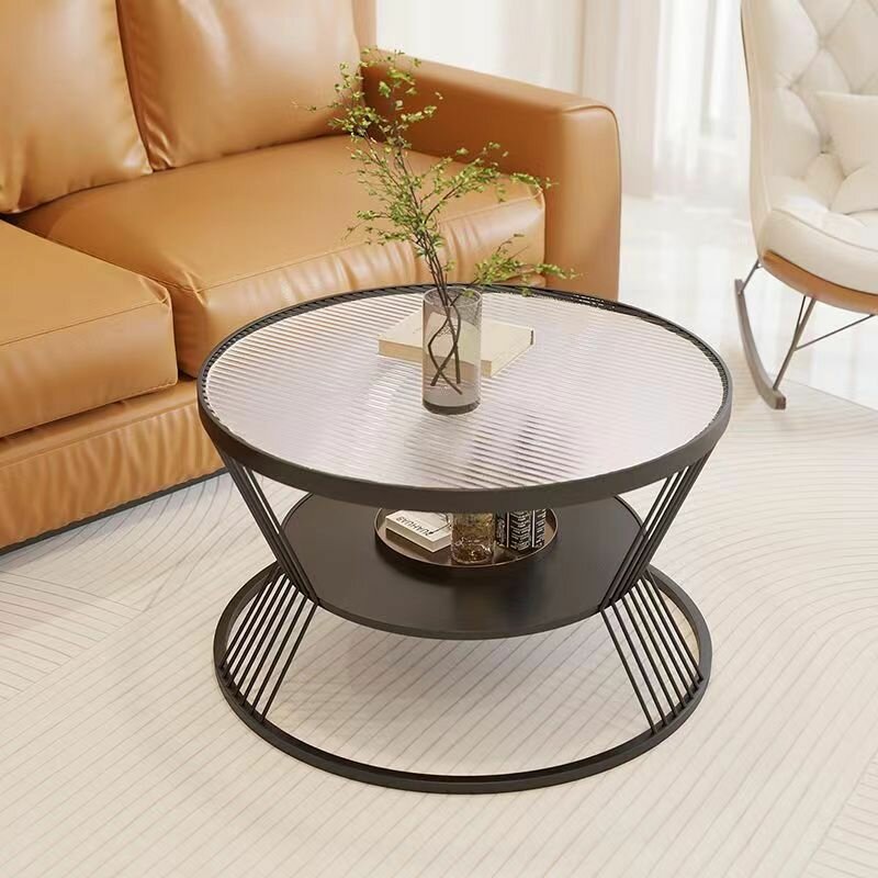 Стеклянный журнальный столик в кремовом стиле, домашний простой современный светлый роскошный круглый журнальный столик для гостиной