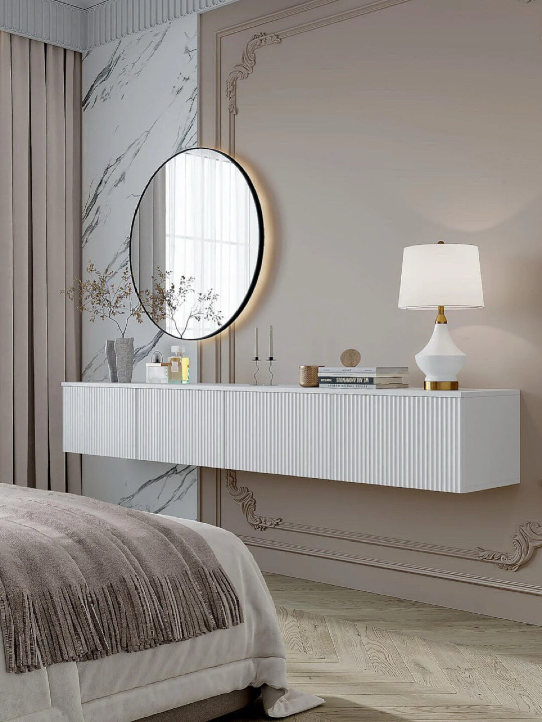 Тумба под телевизор Нео LAGOM, подвесная, дизайнерская, белая