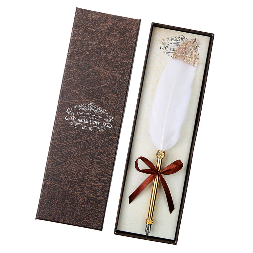 Винтажное Гусиное Перо С Белым Пером, Авторучки, Принадлежности Для Письма Для Каллиграфии