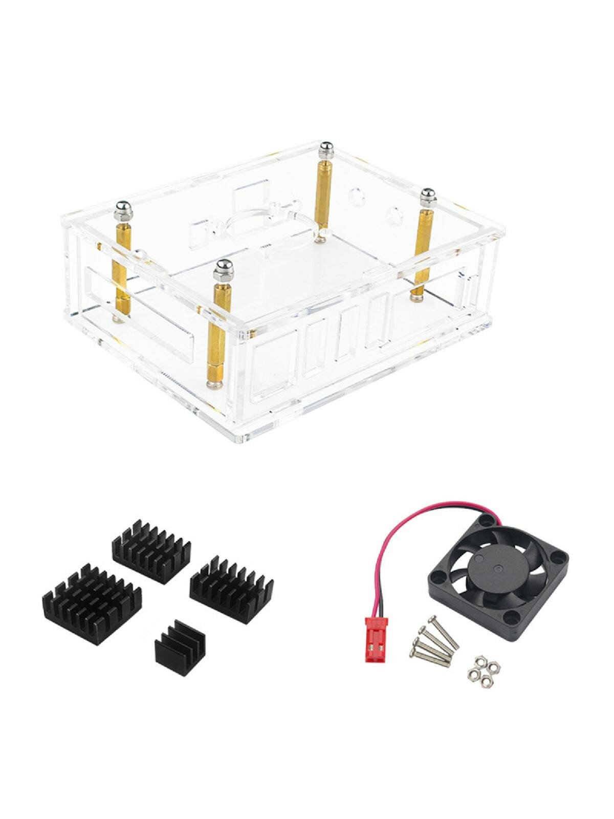 For Orange Pi 5 Plus Acrylic Case- Transparent-Enclosure Clear Shell- Cover with Cooling Fan-Copper/ Aluminum Heat Sinks