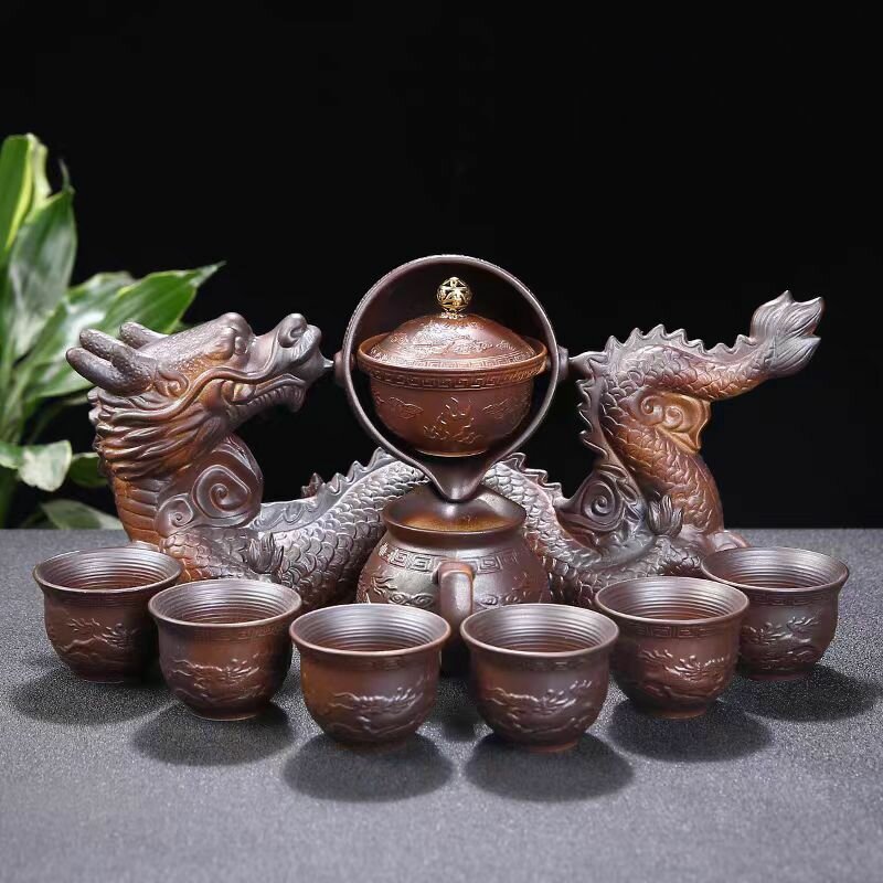Набор для чайной церемонии "Дракон", керамика, цвет коричневый, 9 предметов, на 6 персон