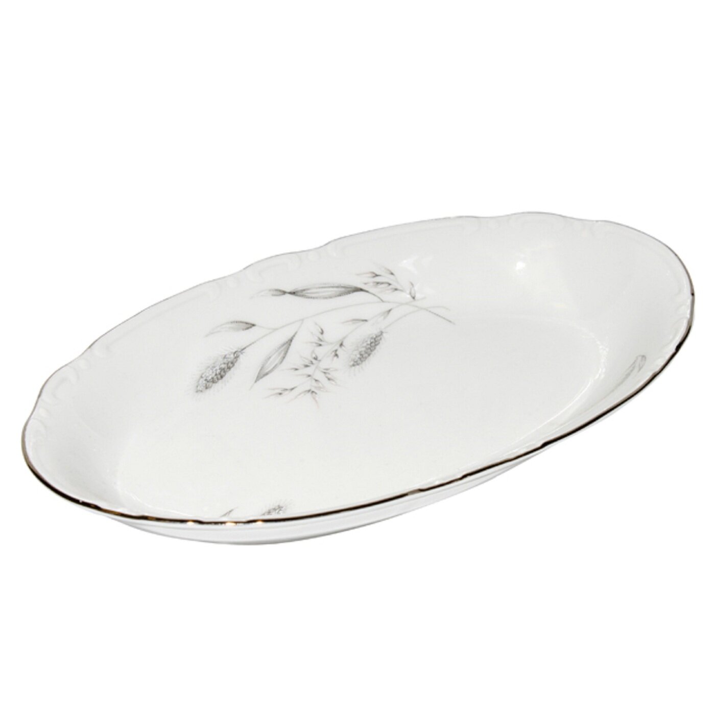 Блюдо овальное 21 см; "Constance", декор "Серебряные колосья, отводка платина", Thun/ БТФ0892