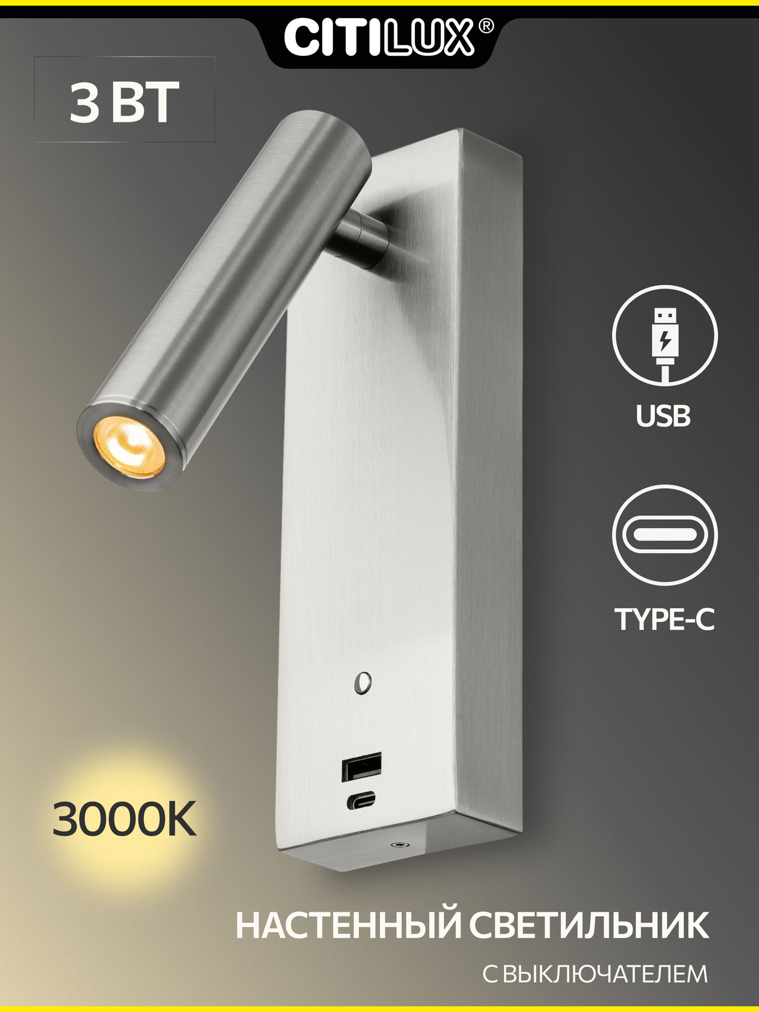 Светильник с выключателем Citilux Декарт CL704432 LED USB Матовый Хром