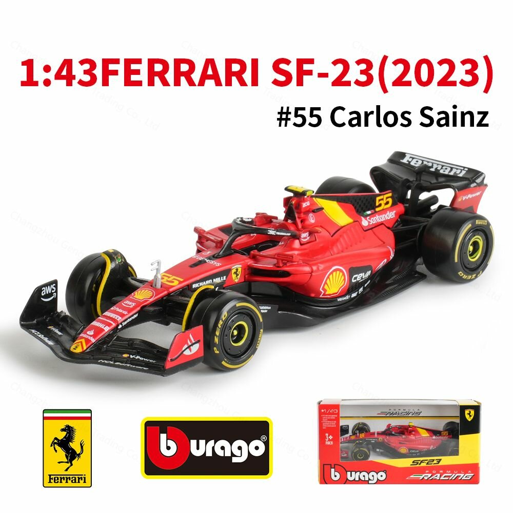 Bburago 1:43 Ferrari 2023 SF-23 Монца Формульный болид Формулы-1, Литые под давлением автомобили, коллекционная модель гоночных игрушек