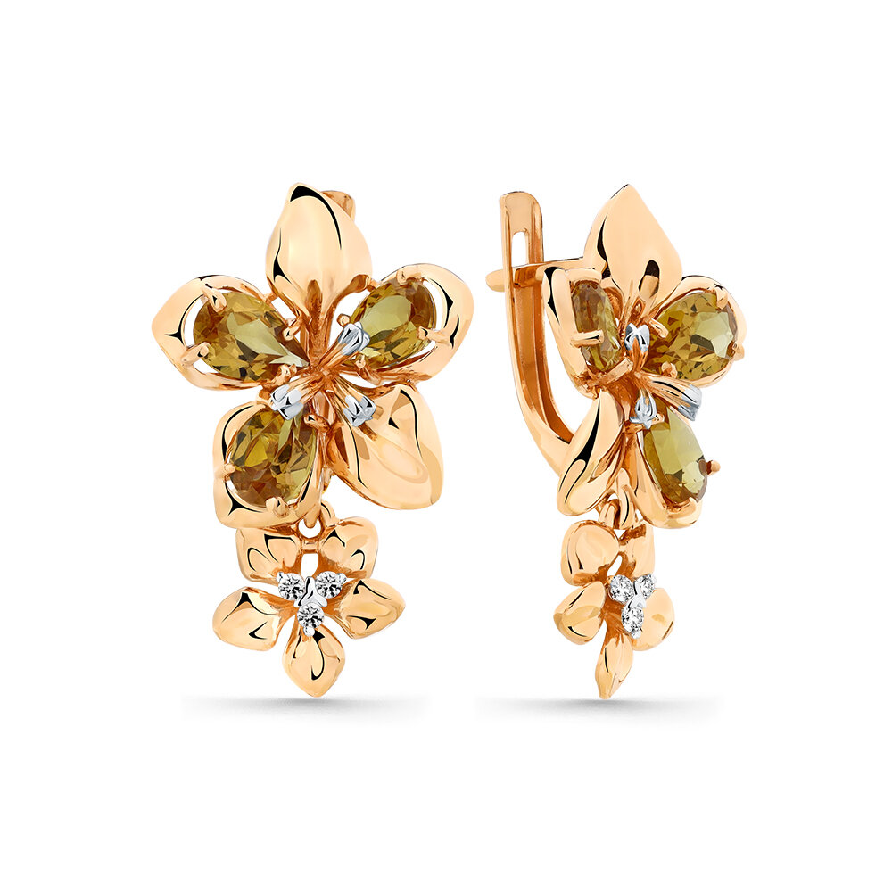 Серьги золото, 585 проба, султанит