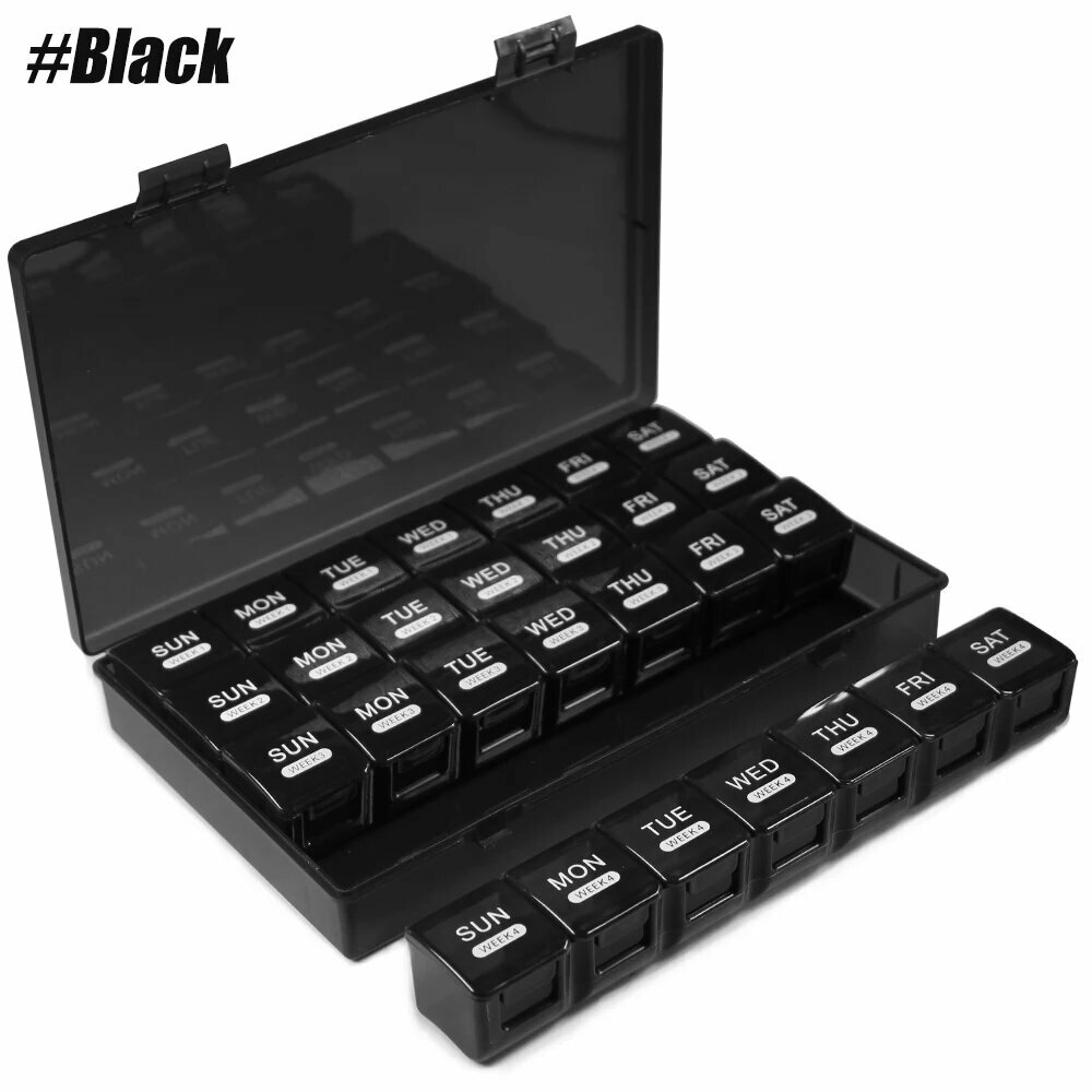 Большой ежемесячный органайзер для таблеток на 4 недели, еженедельный органайзер для таблеток, коробка для таблеток с большим отделением и дорожным футляром, органайзер для лекарств