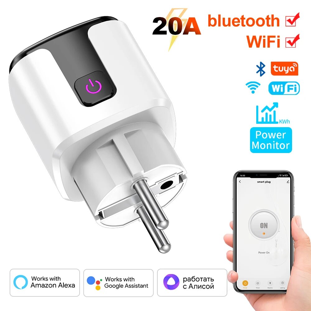 Умная розетка WiFi Bluetooth 20A Tuya, Style 1