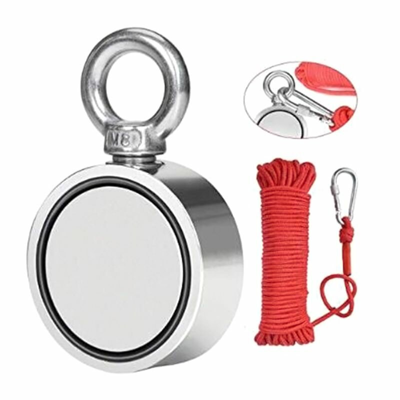 120 кг Двойной Боковой Магнит, Сильные Неодимовые Постоянные Рыболовные Магниты + 20 м Веревка