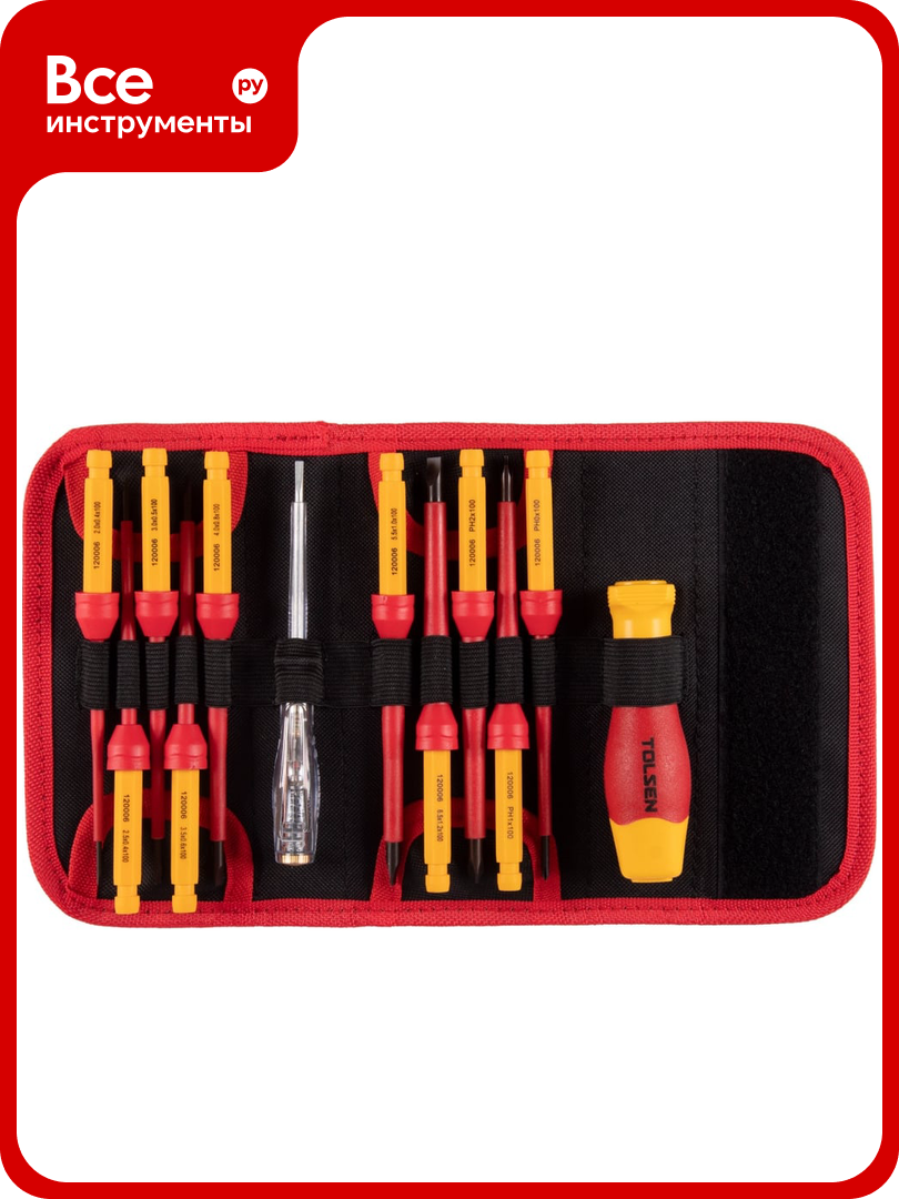 Набор отвертка со сменными диэлектрическими вставками TOLSEN 12 предметов, 1000 В задач