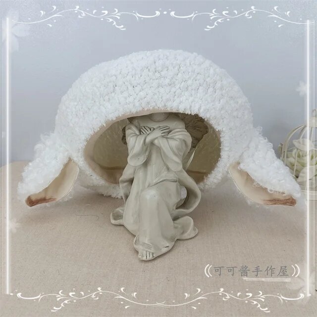 Берет с ушками ягненка облако шляпа плюшевые овечьи уши шляпа Лолита овечья шерсть молочно белая милая Лолита