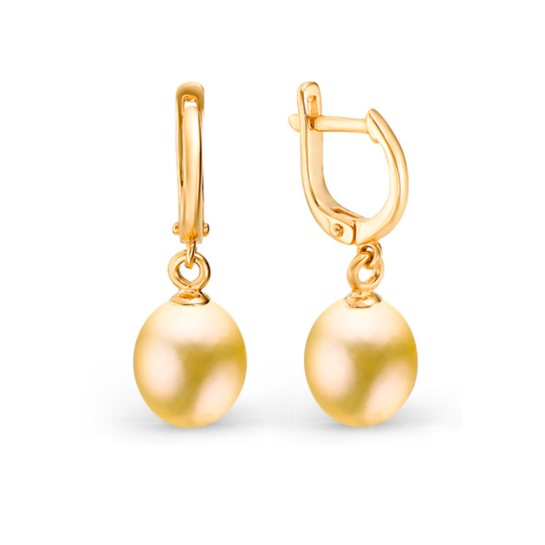 Серьги с подвесками красное золото, 585 проба, жемчуг культивированный