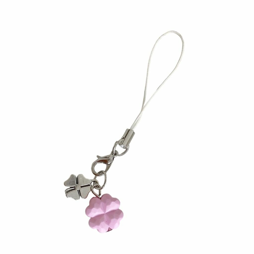 Брелок, Цепочка для телефона с бисером в форме четырехлистного клевера - розовая, 1 шт