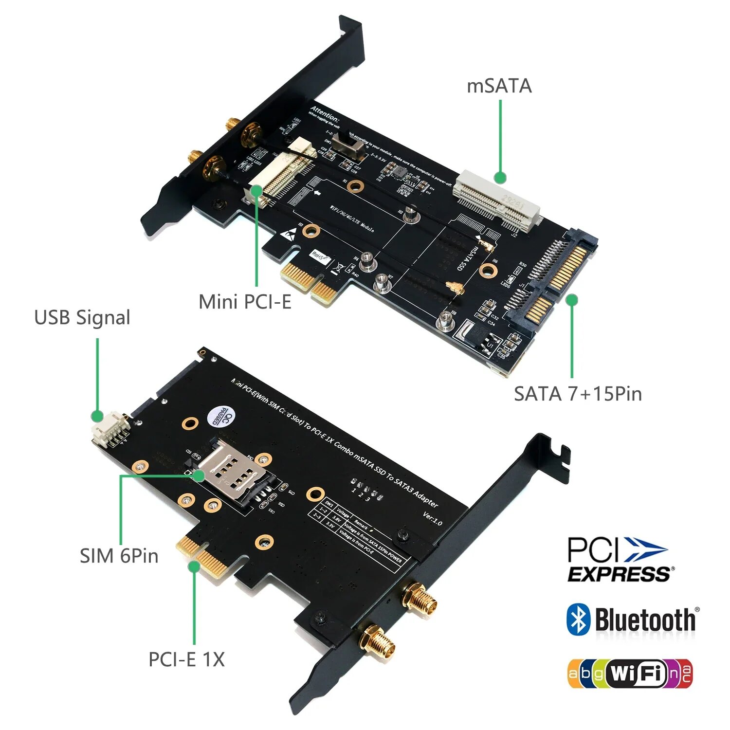 FOVORE Адаптер PCI-E WiFi Mini PCI-E к PCI-E — фото 1
