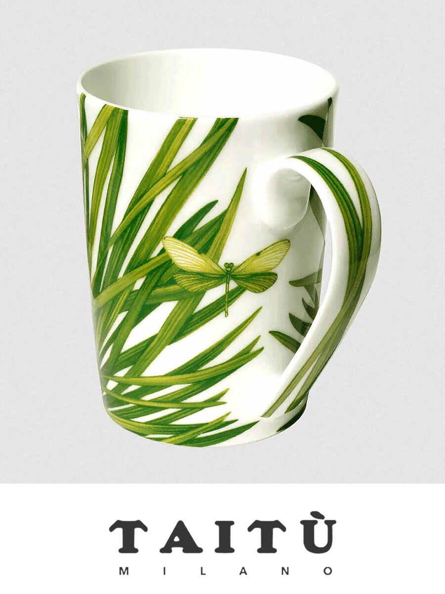 Кружка для чая TAITU LIFE IN GREEN, 450 мл, костяной фарфор, белая/зеленая