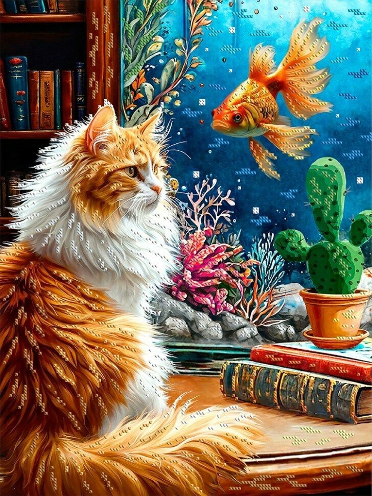 Ткань с рисунком для вышивания бисером Каролинка #ТКБЖ 3041 Рыжее знакомство, Вышивка бисером, 25 х 35 см (Бисер в комплект не входит.)