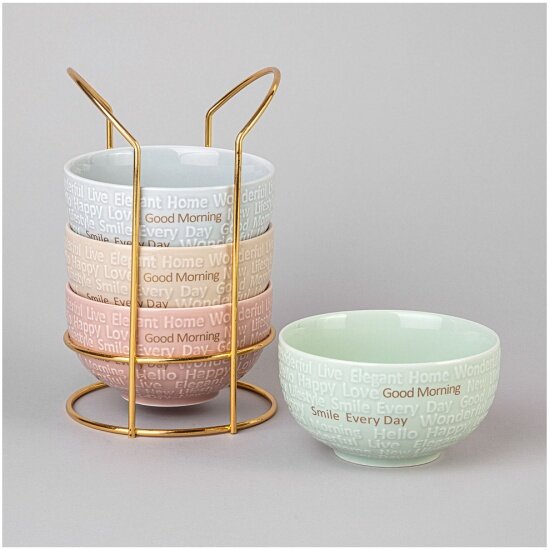 Набор салатников Lefard "good morning", на металл. Подставке, 4 шт, 11.5*6 см, 330 мл, микс цветов