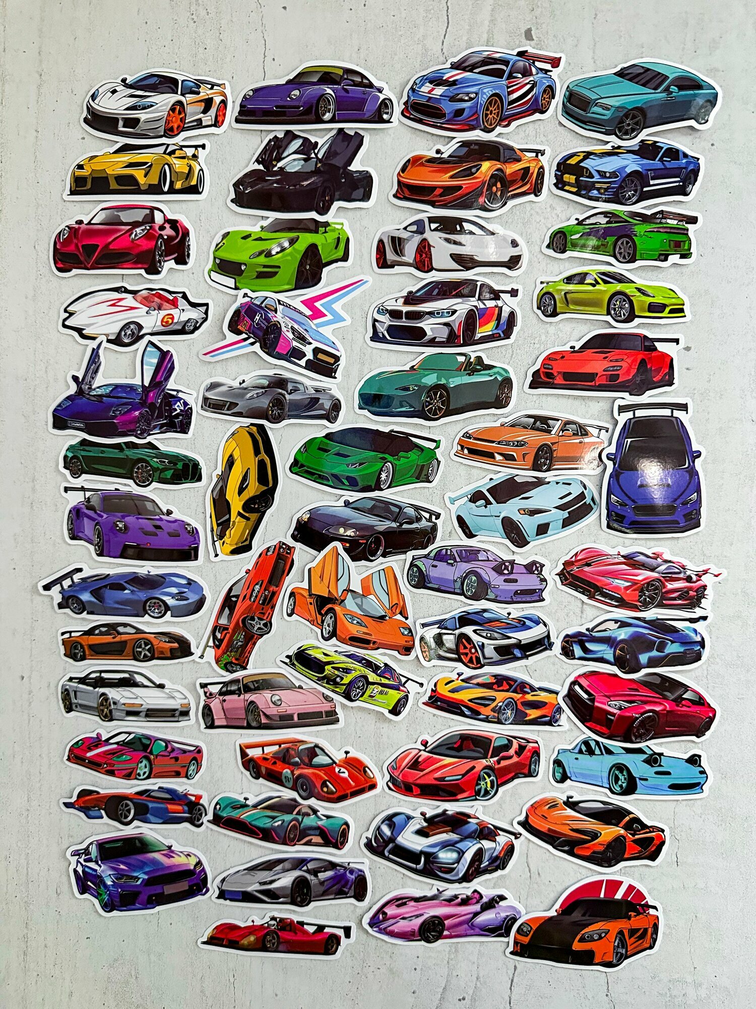 Наклейки, стикеры Sportcar, спортивные машины, глянцевые, 50 штук