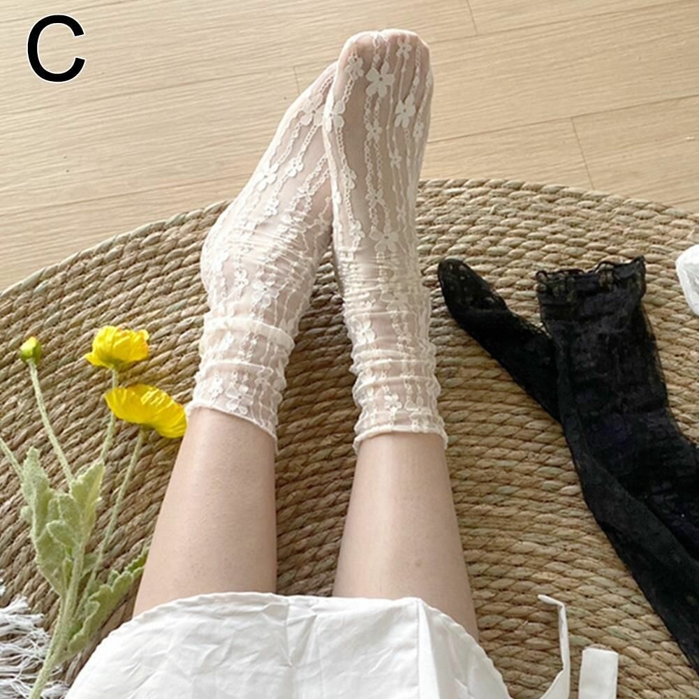 1 пара тонких женских носков, летние, ультрадышащие, прозрачные, кружевные, в стиле Лолита, мягкие, сексуальные, белые, средней толщины, сетчатые.
