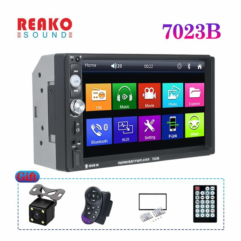 2 DIN Автомобильное радио MP5 с bluetooth, USB, TF, mirrorlink, Магнитола камерой заднего вида 7023B
