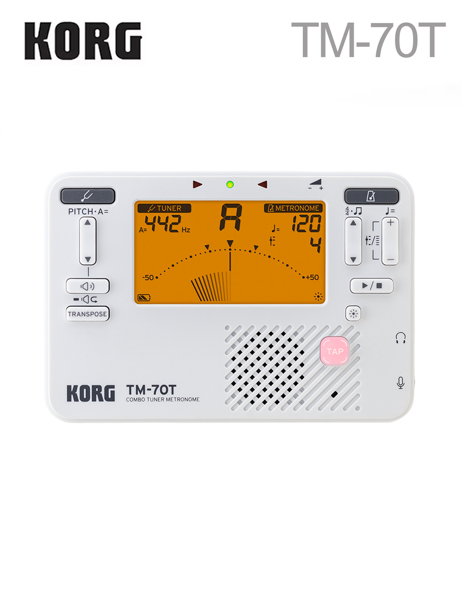 Общий тональный модулятор Korg TM70T с функциями метронома, белый