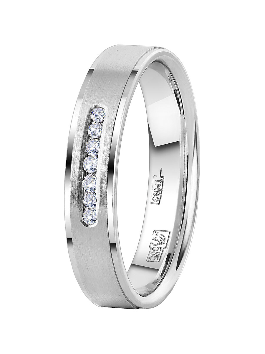 Кольцо обручальное, белое золото, 585 проба, родирование, бриллиант