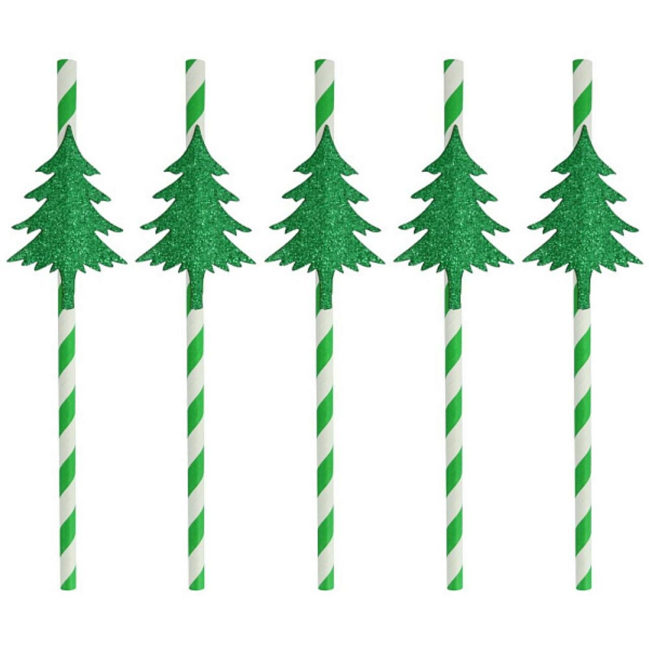 Трубочки для коктейля Мультидом "Хвойный лес", бумажные, 19см, 5шт