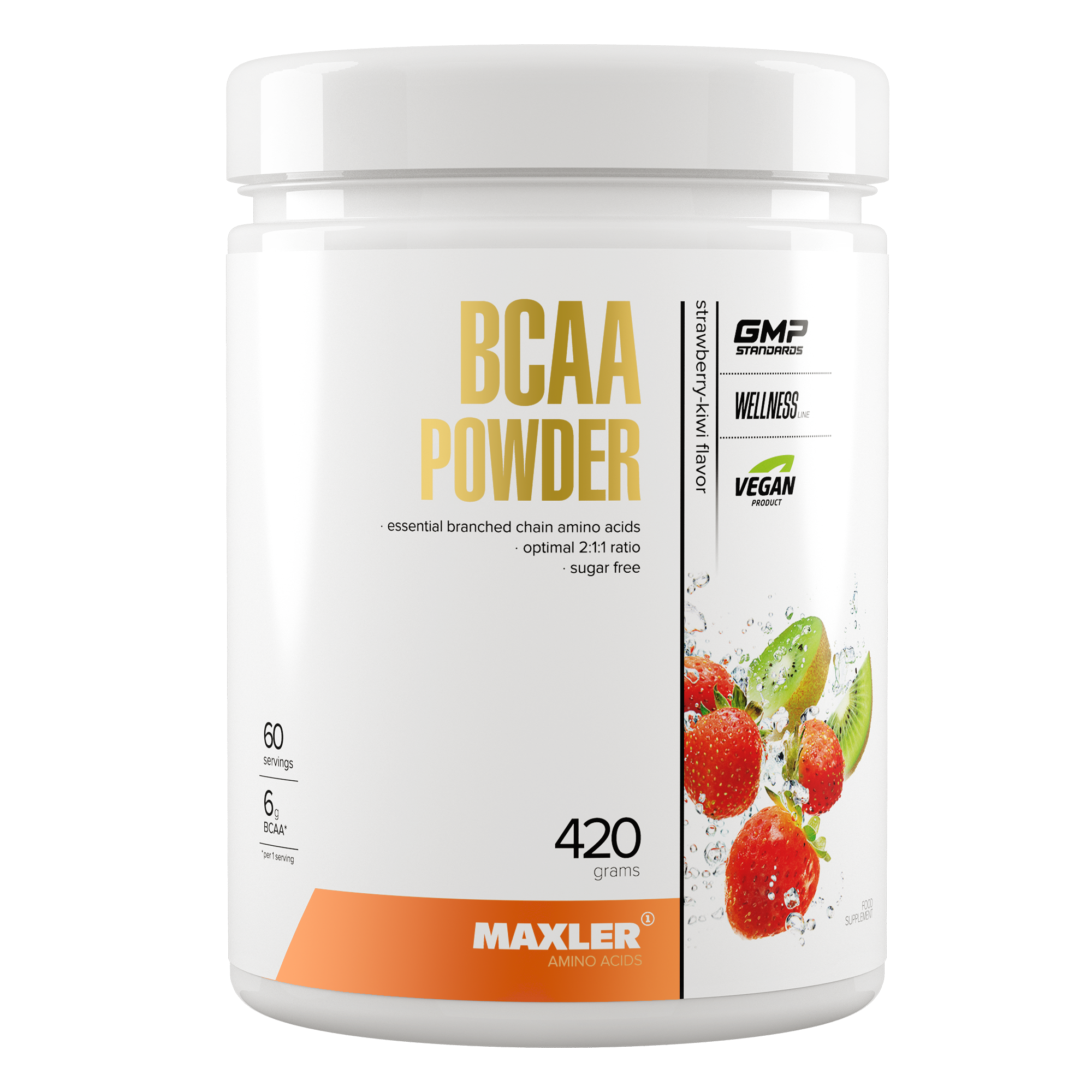БЦАА Maxler BCAA Powder 2:1:1, аминокислоты, без сахара, порошок, 420 г - Клубника-киви