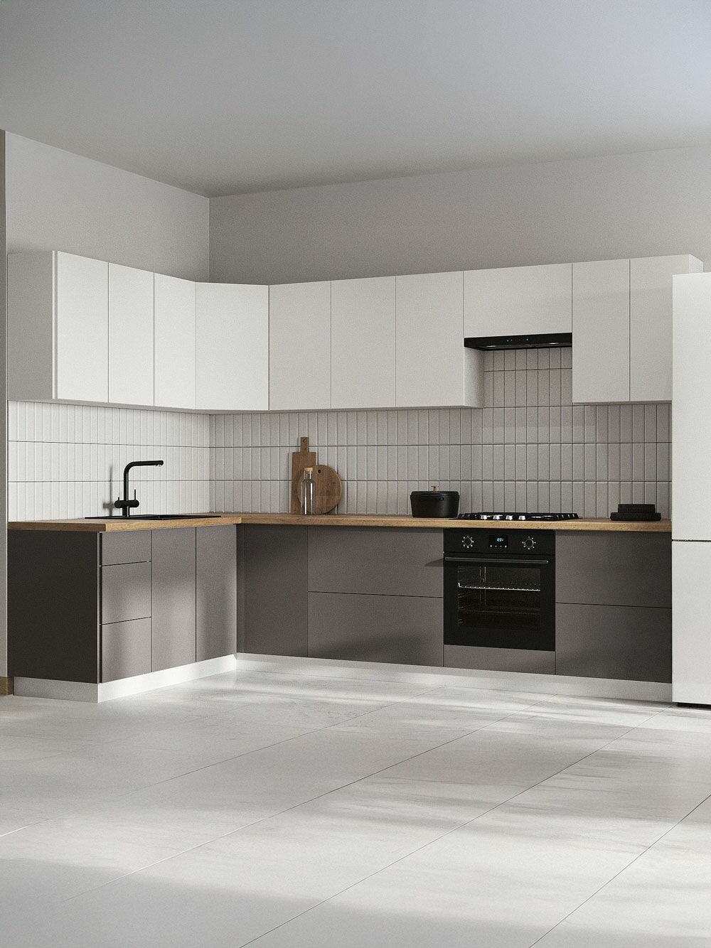 Кухонный гарнитур угловой Тандем 3х1.8 м, мебель для дома и кухни, Белый / Бланж / Грей