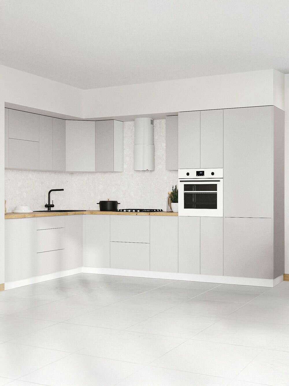 Кухонный гарнитур угловой Тандем 3.2х2.2 м, мебель для дома и кухни, Белый / Нео